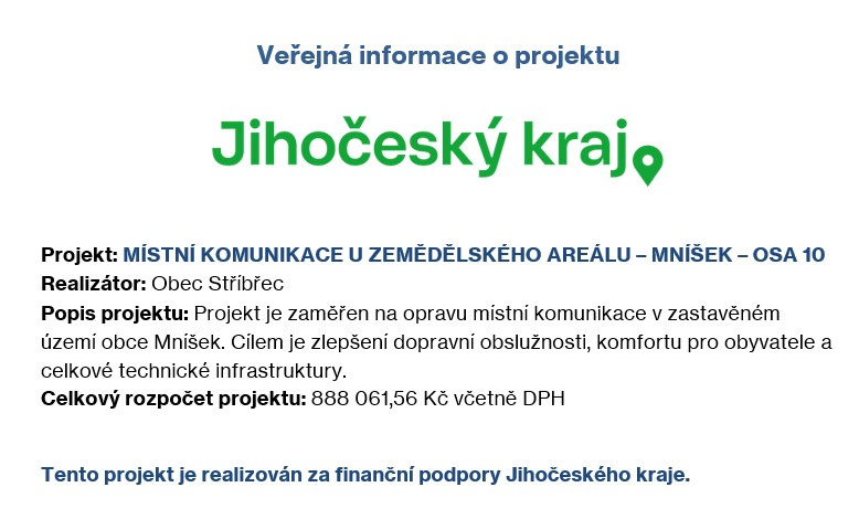 Dotace v roce 2025 | Obec Stříbřec | Třeboňsko - Jižní Čechy
